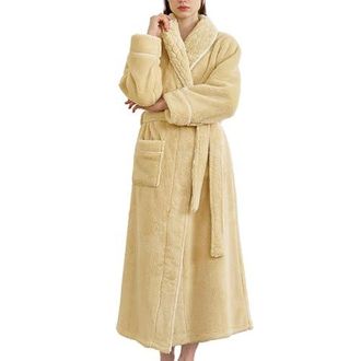 Generic Peignoir Femme Chaud Longue Manche Polaire Doux Décontracté V Col Maxi avec Poche