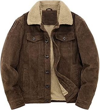 Minetom Hommes Vestes Cargo en Polaire dhiver Velours Côtelé Veste Aviateur Épaisse Et Chaude Manteau Trucker Jacket Rétro Outwear C Marron XL