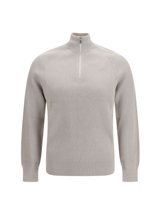 Brunello Cucinelli High-Neck Ribbed Cotton Sweater - Beige