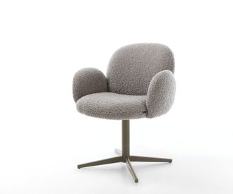 DELIFE Drehstuhl Nube-Flex mit Armlehnen Boucl&eacute; Silbergrau Fu&szlig;kreuz Effektfinish Titan 360&deg; drehbar Taschenfederkern, Esszimmerst&uuml;hle