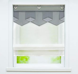 Joyswahl Voile Ösenrollo Modernes Raffrollo mit farbigem Abschluss »Anita« Wohnzimmer transparentes Raffrollo mit Hakenaufhängung, ohne Bohren BxH 100x140cm Gr