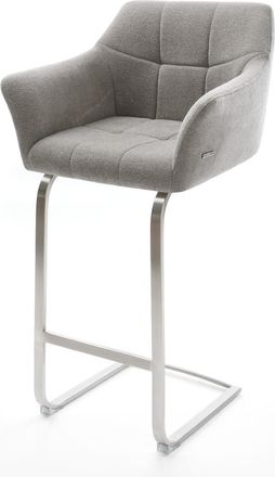 DELIFE Barstuhl Yulo-Flex Strukturstoff Soft Grau Freischwinger Flach Edelstahl Silberfarben, Barst&uuml;hle