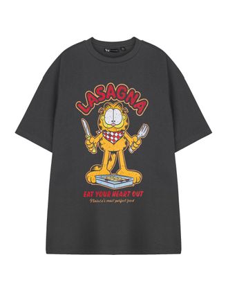 Garfield Graues Kurzarm-T-Shirt f&uuml;r Herren | Eat Your Heart Out Grafik-Cartoon-Charakter-T-Shirt | Offiziell lizenzierte Bekleidung | Retro-Film-Merchandise