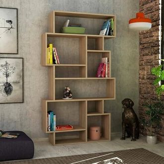 Dmora Bücherregal Gacrux, Büroregal, Mobiler Buchhalter, Bücherbrett, 96x26h169 cm, Eiche