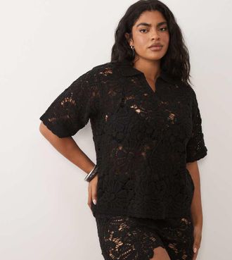 Asos Curve ASOS DESIGN Curve - Polo densemble au crochet - Noir