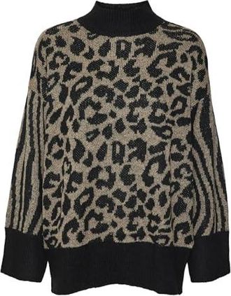 Vero Moda Vmmars Ls Pull à col Haut BF Tricot, Noir/Motif : mélange de Menthe argentée, M Femme