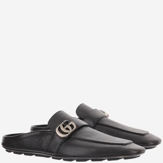 Gucci Mens Leather Logo Slippers Black