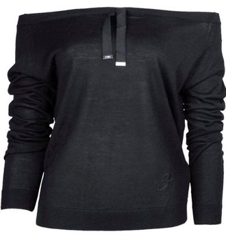 Emporio Armani Strickpullover Damen Pullover Feinstrick Schulterfreier Boot-Ausschnittlinie Dekoratives Band mit gl&auml;nzenden Metall-Endst&uuml;cken