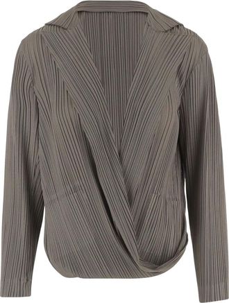 Giorgio Armani Femme, Blouses et Chemises, Brun, Taille: 38 FR Ensemble Twin-Set en Jersey Pliss&eacute;