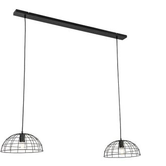 QAZQA Hanze - Suspension multiples - 2 lumi&egrave;re - l 142 cm - Noir - Rustique - &eacute;clairage int&eacute;rieur - Salon i Chambre i Cuisine i Salle &agrave; manger - Qazqa