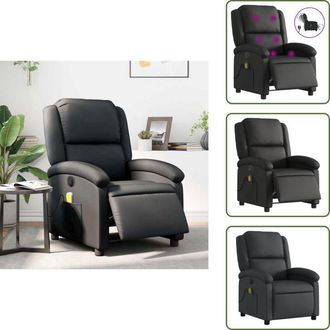 vidaXL Massagesessel Elektrisch Schwarz Echtleder - Masssgesessel - Elektrischer Stuhl - Relaxsessel - Fernsehsessel - Ledersessel