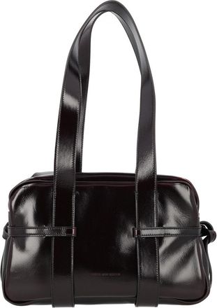 Dries Van Noten Womens Medium Bowling Bag Brown Leather Cotton Shoulder