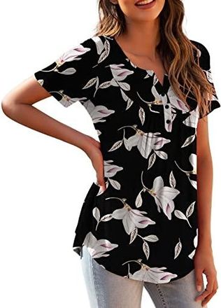 Generic T Shirt Femme Grande Taille- Tunique Longue Femme Impression Floral-Chemise Femme Col V D&eacute;contract&eacute;s Comfy Manche Courte Blouses &Eacute;l&eacute;gant Mode Tops ave
