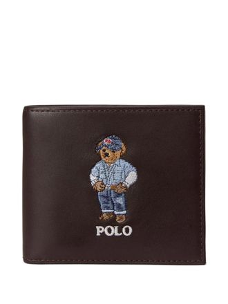 Polo Ralph Lauren portefeuille pliant en cuir &agrave; broderies - Marron