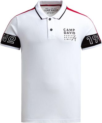 Camp David Herren Pikee-Polo mit Colour-Blocking Opticwhite, XXXL