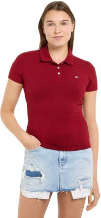 Tommy Jeans Damen Poloshirt Kurzarm Essential Polo Slim Fit, Rot (Red Carpet), S