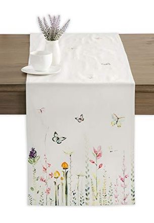 Maison d'Hermine Botanical Fresh Chemin de Table 100 % Coton pour f&ecirc;tes D&icirc;ner Vacances Cuisine Printemps/&Eacute;t&eacute; (50cm x 150cm)