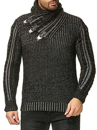 Red Bridge Red Bridge Hommes Manche Longue Pull en Tricot dhiver Occasionnels col Ch&acirc;le Pull-Over,Noir,M