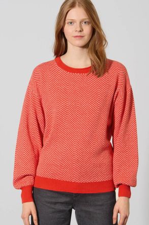 Hempage Hempage Damen vegan Pullover Modern Jacquard Ziegelrot Natur