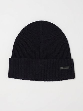HUGO BOSS Bonnet beanie en pure laine c&ocirc;tel&eacute;e avec revers et logo m&eacute;tallique