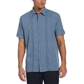 Cubavera Chemise boutonn&eacute;e &agrave; Manches Courtes en Chambray brod&eacute; pour Homme, Infroissable, col Pointu, Tissu Doux Respirant, Dress Blues, 4XL (Grand) (Haut)