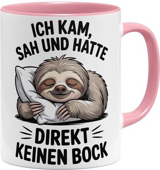 OM3 lustige Faultier Kaffee-Tasse mit mit Spruch - Ich kam sah und hatte direkt keinen Bock - Morgenmuffel & Chiller Keramik Becher - 325ml - Beidseitig B