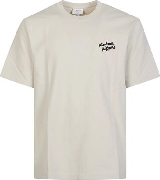 Maison Kitsun&eacute; Homme, Tops, Beige, Taille: M T-Shirt Confort &Eacute;criture Manuscrite