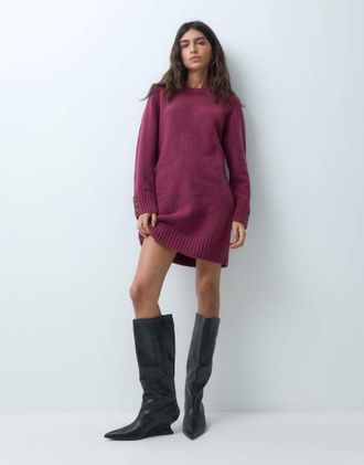 Abercrombie & Fitch Pulloverkleid mit Zopfmuster in Burgunderrot