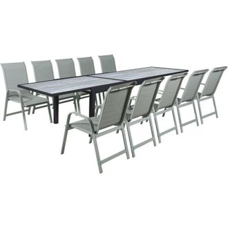 Habitat et Jardin Ausziehbarer Tisch und Gartenst&uuml;hle aus Aluminium Lagos - 200/320 x 105 x 76 cm - Taupe - 10 Pl&auml;tze