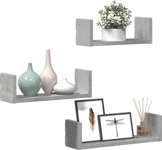 Generic 3X Wandregal U-f&ouml;rmig, H&auml;ngeregal, Lounge B&uuml;cherregal, Wandboard Dekoregal, Schweberegal, CD/DVD Regal, Wand Deko, Holzwerkstoff(Sonoma-Eiche 60x15x10