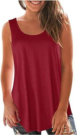 Generic D&eacute;bardeur d&eacute;t&eacute; sans manches pour femme - D&eacute;bardeur uni pour yoga et gym - Col rond - Coupe ample - Grande taille, Rouge 2, L