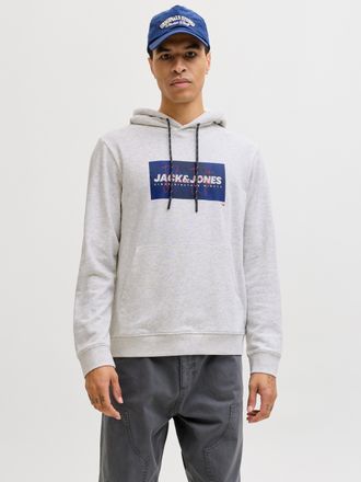 Jack & Jones Kapuzensweatshirt JACK & JONES JJCOLE PRINT SWEAT HOOD UNB, Herren, Gr. XXL, wei&szlig; melange, angeraute Sweatware, Obermaterial: 60% Baumwolle, 40% Polye