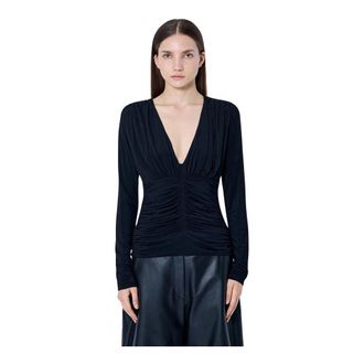 Sportmax Ger&uuml;schtes Langarmshirt mit V-Ausschnitt - - Tops - Damen - Schwarzk - S