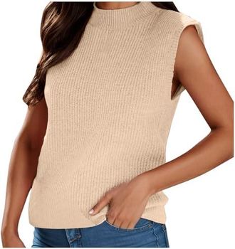 Generic Chemises d&eacute;contract&eacute;es sans manches &agrave; col haut Y2K pour femme - Tendance - C&ocirc;tel&eacute;es - Printemps - Basique 2025 - D&eacute;bardeurs en tricot - Pour sortir - 