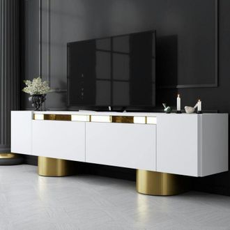 Pier Import Meuble TV blanc et or design 2 portes abattantes JENA