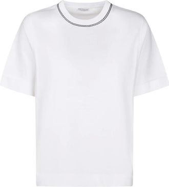 Brunello Cucinelli Femme, Tops, Blanc, Taille: 38 FR T-shirt en jersey