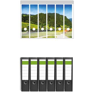 Wallario 6 St&uuml;ck breite Ordner inkl. Klebeetiketten mit Motiv Eisenbahn in Einer Sommerlandschaft in der Schweiz - Set mit R&uuml;ckenschildern/Ordnerr&uuml;cken Sticker