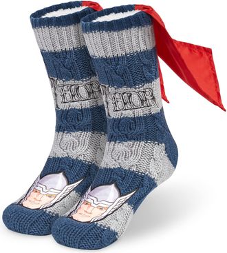 MARVEL Kuschelsocken Herren Avengers Winter Socken Jungen Teenager Anti-Rutsch (Blau/Grau)