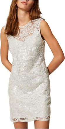 Twinset Femme, Robes, Blanc, Taille: 42 FR Embroidered Mini Dress
