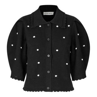 Stine Goya Femme, Pulls, Noir, Taille: 36 FR Cardigan Polo en maille &agrave; pompons