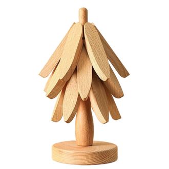 Generic Tree-Shaped Wooden Trivet Set - Foldable Heat-Resistant Coasters, 4PCS Kitchen Table Mats for Hot Dishes, Pots, Pans, Teapots, Bowls | Christmas Trive