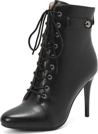 Generic Bottines &agrave; talons aiguilles pour femme - Bout pointu - Lacets - Soir&eacute;e - Mariage - Chaussures de danse, Noir, 39.5 EU