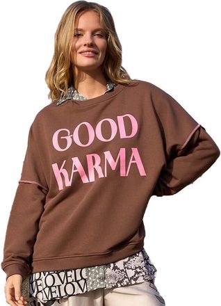 Miss Goodlife Damen Sweatshirt, Good Karma Good Luck, MG13320, Chocolate/flashrose, L