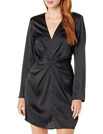 The Drop Mini-robe pour Femme, Décolleté Plongeant en V et Torsade sur le Devant Tate, Noir, Taille M