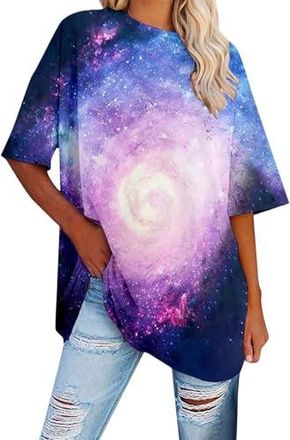 Generic Costume de galaxie pour femme - T-shirt galaxie - Imprim&eacute; graphique - Univers - Ciel &eacute;toil&eacute; - Espace - Carnaval - T-shirt &agrave; manches courtes - Costume 