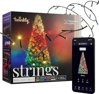 Twinkly Strings 600 LED RGB+ Weiß, LED-Lichterkette, Smarte LEDs für den Innen- und Außenbereich, Kompatibel mit Alexa und Google Home, IP44, App-Steuerung, S