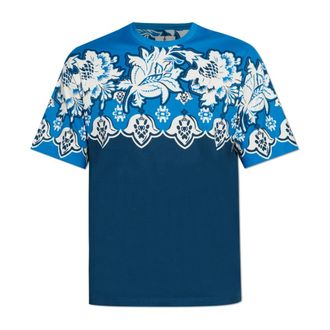 Etro Homme, Tops, Bleu, Taille: XL T-shirt en coton avec imprim&eacute; floral plac&eacute;