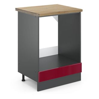 Vicco Herdumbauschrank R-Line, Bordeaux Hochglanz, 60 cm, ap Eiche