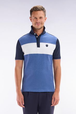 Eden Park Polo &Agrave; Manches Courtes En Coton Stretch Bleu Bande Contrast&eacute;e Coupe Ajust&eacute;e