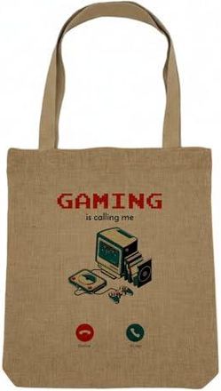 Fabulous Sac Shopping Tote Bag Aspect Lin - Gaming Is Calling Me Retro Passion - Sac de Courses Toile Epaisse 360g Beige Naturel Cabas Port&eacute; Epaule Solide Impr